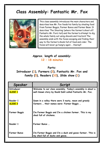 Class Assembly: Fantastic Mr. Fox | Teaching Resources