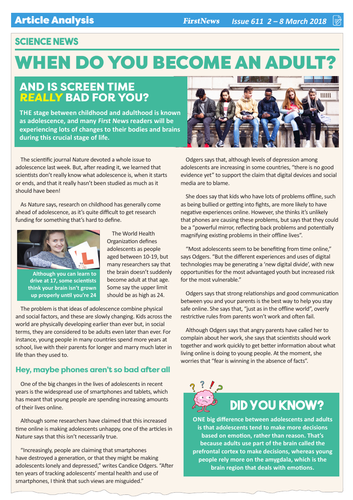 KS3 Comprehension: When do you become an adult? | Teaching Resources