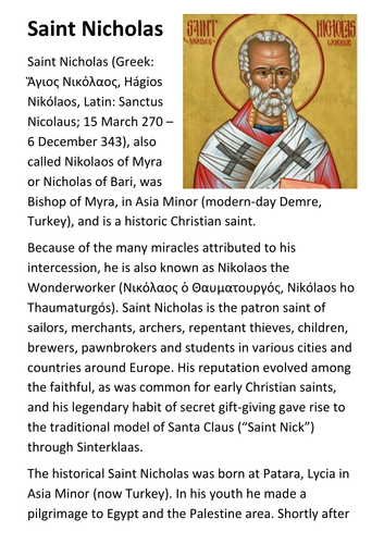 Saint Nicholas Handout | Teaching Resources