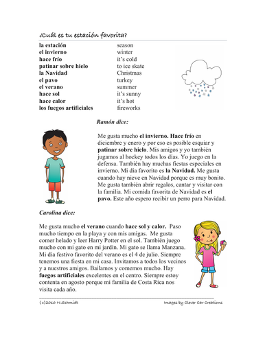 Spanish Weather Reading: ¿Cuál es tu estación favorita? - Lectura con ...