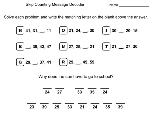 Skip Counting Activity: Math Message Decoder | Teaching Resources