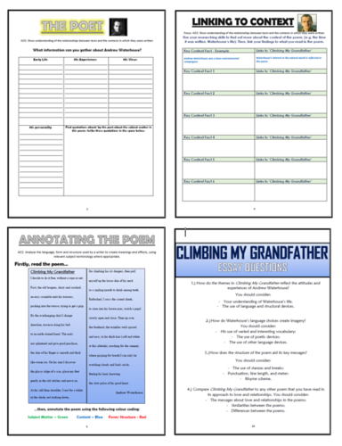 Climbing My Grandfather - Andrew Waterhouse - Comprehension Activities ...