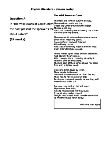 GCSE AQA Unseen Poetry Practice Questions and Lesson | Teaching Resources