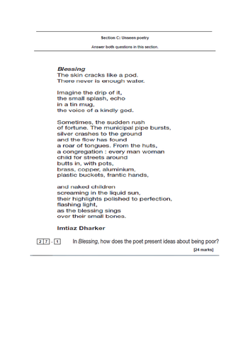 GCSE AQA Unseen Poetry Practice Questions and Lesson | Teaching Resources