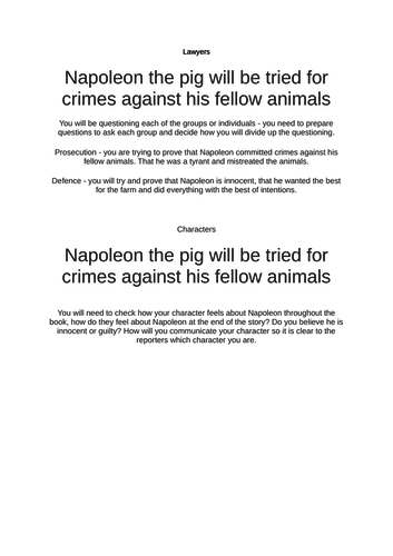 Animal Farm mock trial | Teaching Resources
