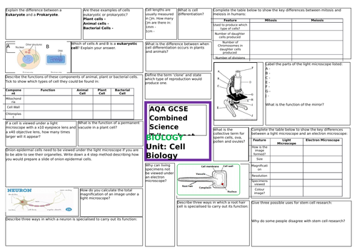 Cell Biology Revision Sheet for AQA GCSE Combined Science Trilogy ...