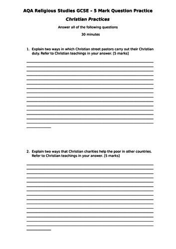 AQA GCSE RE Spec A (1-9) Exam Question Practice Bundle 5 Mark and 12 ...