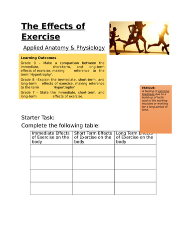 AQA GCSE PE EFFECTS OF EXERCISE (New specification 9-1) | Teaching ...