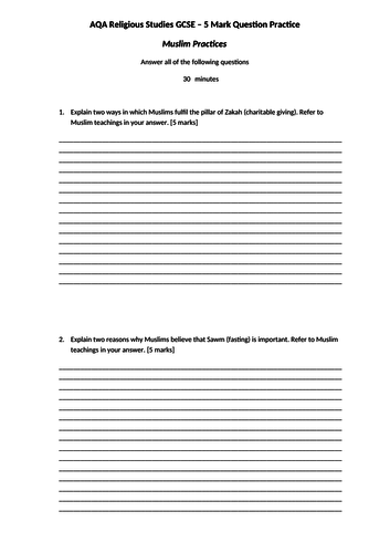 AQA GCSE RE Spec A (1-9) Exam Question Practice Bundle 5 Mark and 12 ...