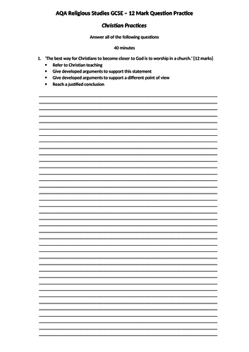 AQA GCSE RE Spec A (1-9) Exam Question Practice Bundle 5 Mark and 12 ...
