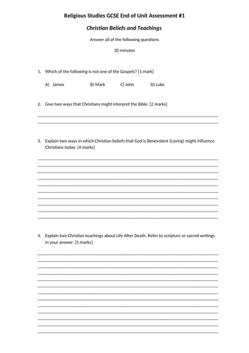 AQA GCSE RS Spec A (1-9) Christian Beliefs and Teachings Assessment ... AQA GCSE RS Spec A (1-9) Christian Beliefs and Teachings Assessment ...