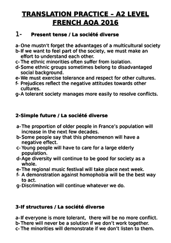A2 LEVEL FRENCH TRANSLATION NEW SPECIFICATION | Teaching Resources