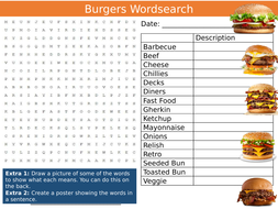 Burgers Wordsearch Sheet Food Beefburgers Starter Activity Keywords ...