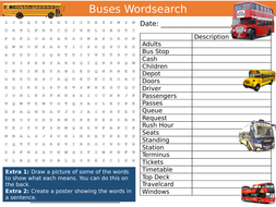 Buses Bus Wordsearch Sheet Transport Vehicles Starter Activity Keywords ...