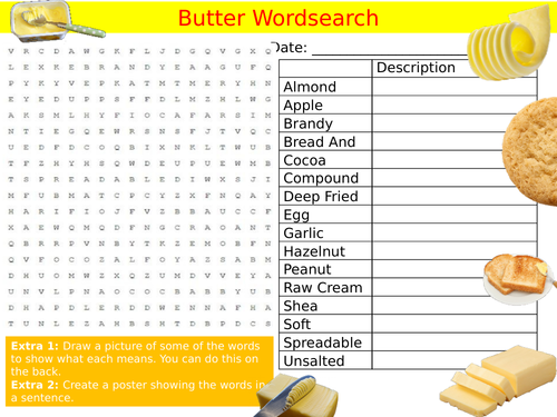 Butter Wordsearch Sheet Food Technology Starter Activity Keywords Cover ...