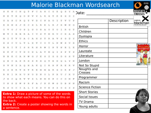Malorie Blackman Wordsearch Sheet English Famous Author Starter ...