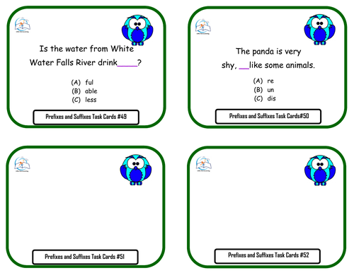 Prefixes and Suffixes Task Cards | Teaching Resources