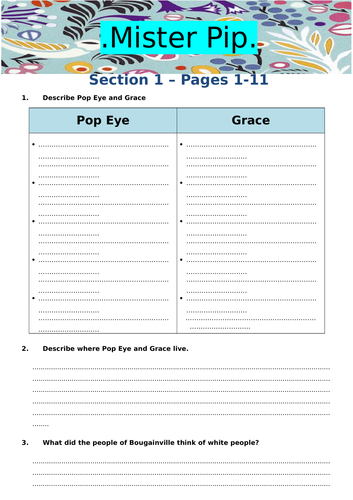 Mister Pip - Sections 1-5 | Teaching Resources