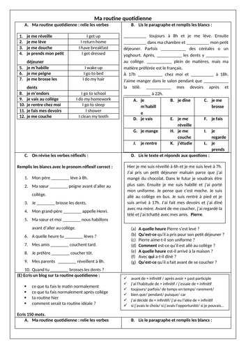 French GCSE Daily Routine Resource Pack (Ma routine quotidienne ...
