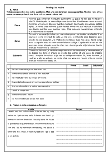 French GCSE Daily Routine Resource Pack (Ma routine quotidienne ...