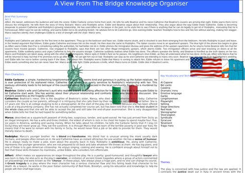 A View From The Bridge Knowledge Organiser | Teaching Resources