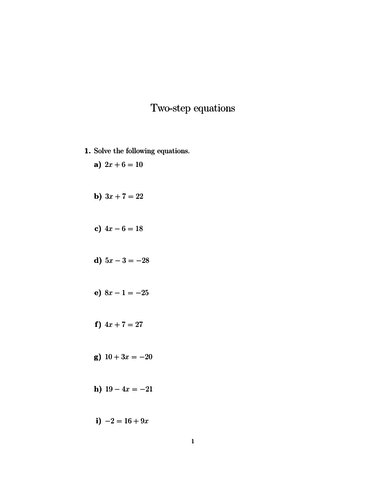 Two-step equations worksheet no 2 (with solutions) | Teaching Resources