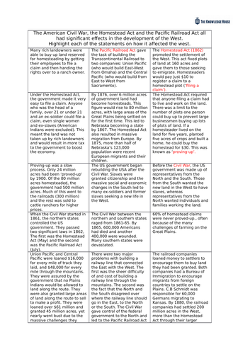 The American West, c1835-c1895: 2.1 The development of settlement in ...