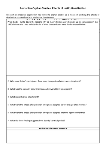 AQA A Level Psych - Attachment (Romanian orphan studies) | Teaching ...
