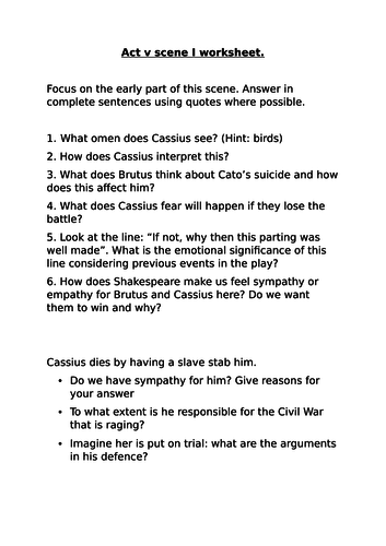 Julius Caesar Act 5 scene 1-3 | Teaching Resources