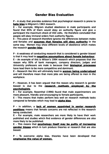 AQA A Level Psych - Issues and Debates (Gender bias) | Teaching Resources