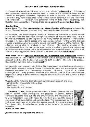 AQA A Level Psych - Issues and Debates (Gender bias) | Teaching Resources