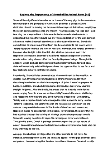 Full marks essay on the Significance of Snowball in Animal Farm Edexcel ...