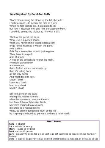 Mrs Sisyphus Introductory A Level lesson - Introducing context - AQA | Teaching Resources