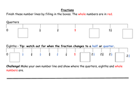 Fractions on a number line for quarters and eighths worksheets ...