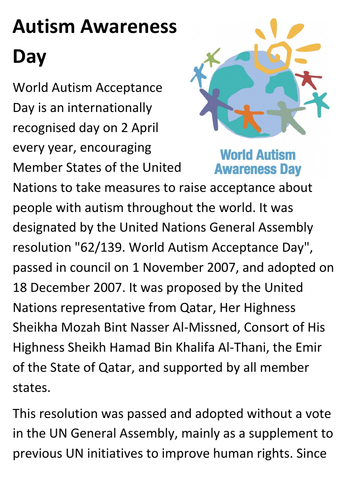 Autism Awareness Day Handout | Teaching Resources