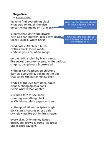 GCSE Unseen Poetry - Negative by Kevin Young | Teaching Resources