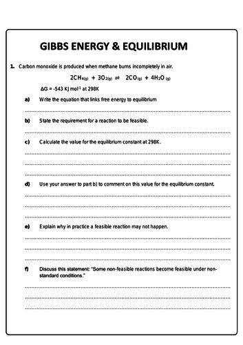 Gibbs Free energy calculations | Teaching Resources