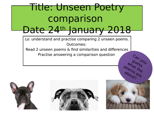 Unseen Poetry Comparison EDEXCEL ENGLISH LITERATURE PAPER 2 | Teaching ...