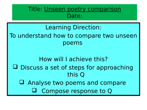 Unseen Poetry Comparison EDEXCEL ENGLISH LITERATURE PAPER 2 | Teaching ...