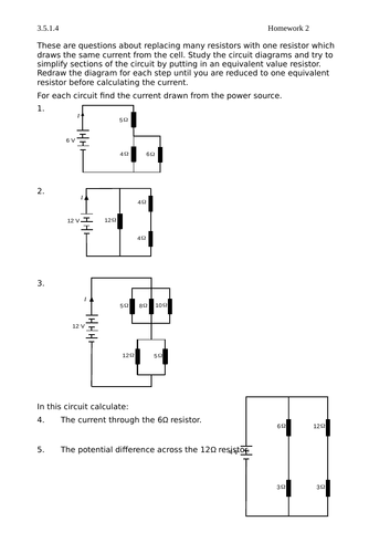 Homework pack for electricity 3.5.1.4 | Teaching Resources