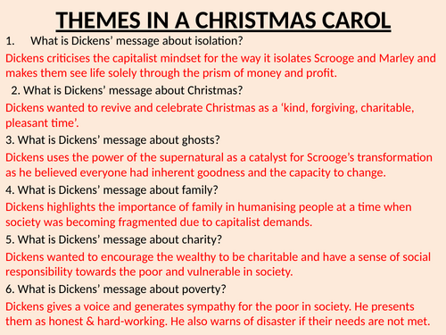 A CHRISTMAS CAROL THEME REVISION CARDS: poverty, isolation, ghosts ...