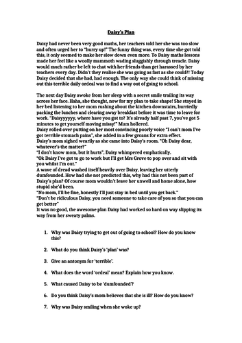 Comprehension y5 'Daisy's Plan' | Teaching Resources