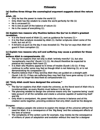 Edexcel Religious Studies B: Philosophy of Religion (Islam) exam ...