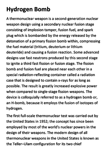 Hydrogen bomb Handout | Teaching Resources