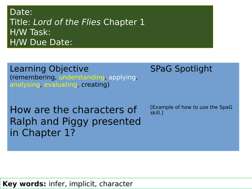 LORD OF THE FLIES Chapter 1 (2 lessons - Ralph & Piggy, Civilisation ...