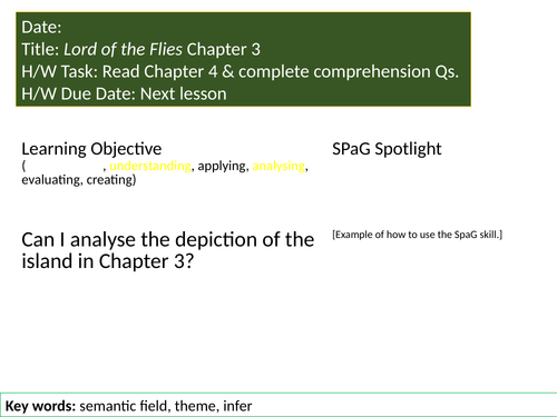 LORD OF THE FLIES Chapter 3 (The island) | Teaching Resources