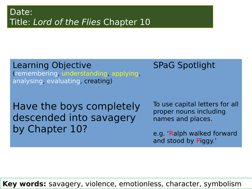 LORD OF THE FLIES Chapter 10 (Savagery) | Teaching Resources LORD OF THE FLIES Chapter 10 (Savagery) | Teaching Resources