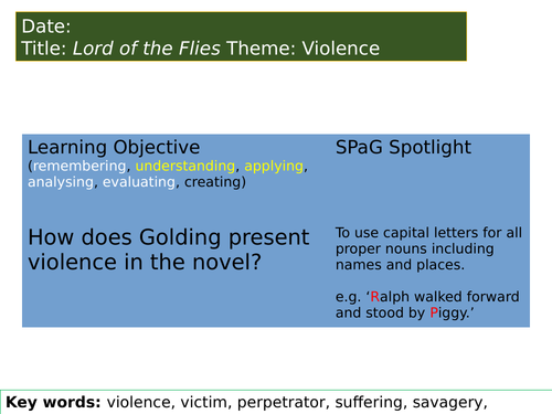 LORD OF THE FLIES Theme of Violence Lesson | Teaching Resources