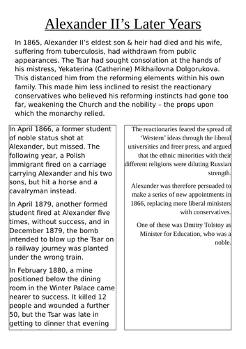 AQA A-Level Tsarist & Communist Russia Lesson 9 (Tsar Liberator ...