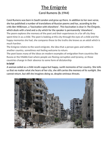 The Emigree - GCSE Poetry revision notes (Power and Conflict anthology ...